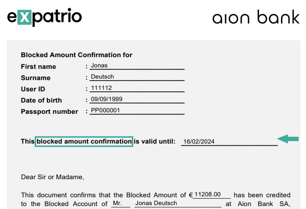 Validity Date On The 06 Blocked Amount Confirmation Expatrio Help Center